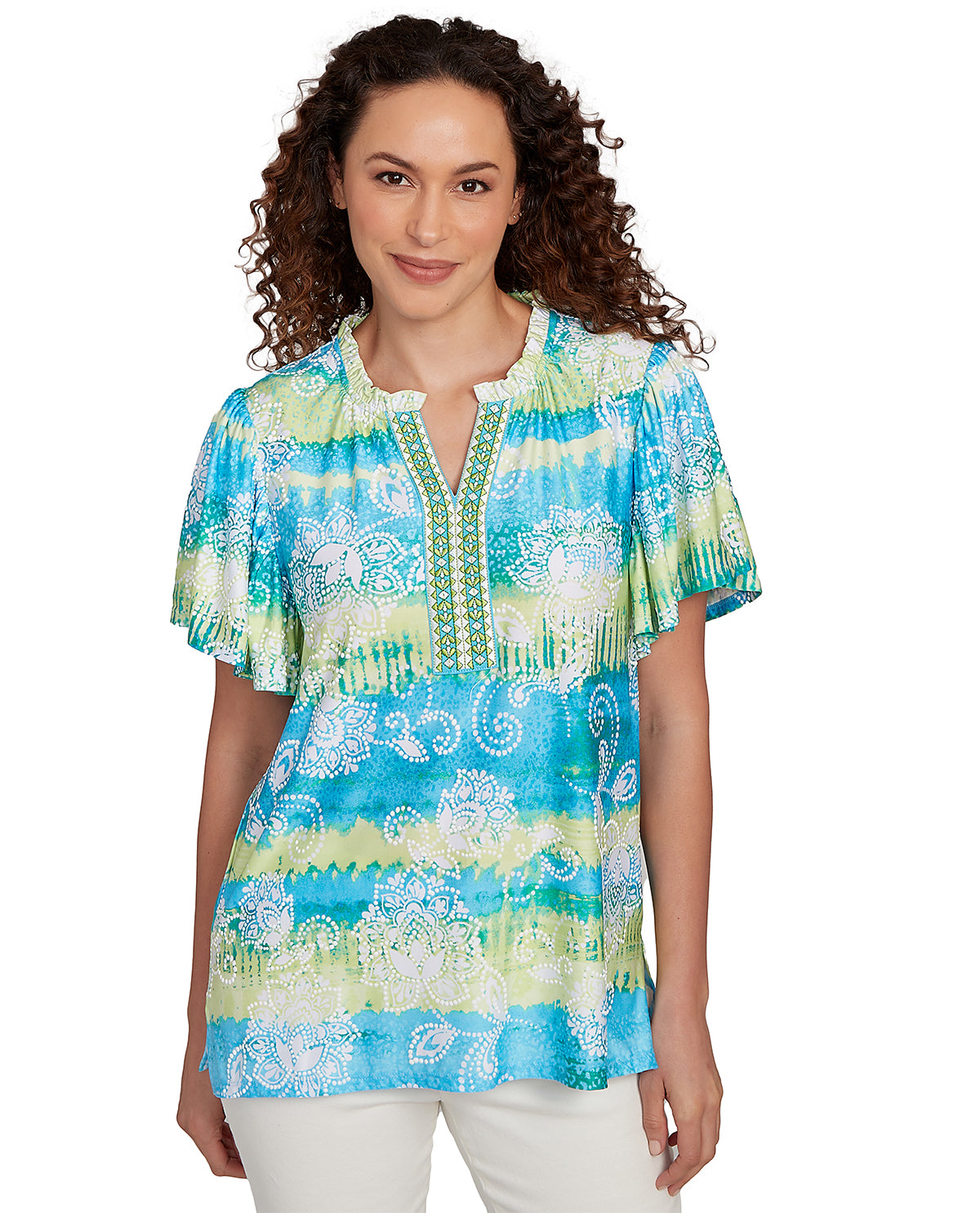 Ruby Road Petite Paradise Cove Puff Knit Top Ocean Blue – Hamrick's Shop