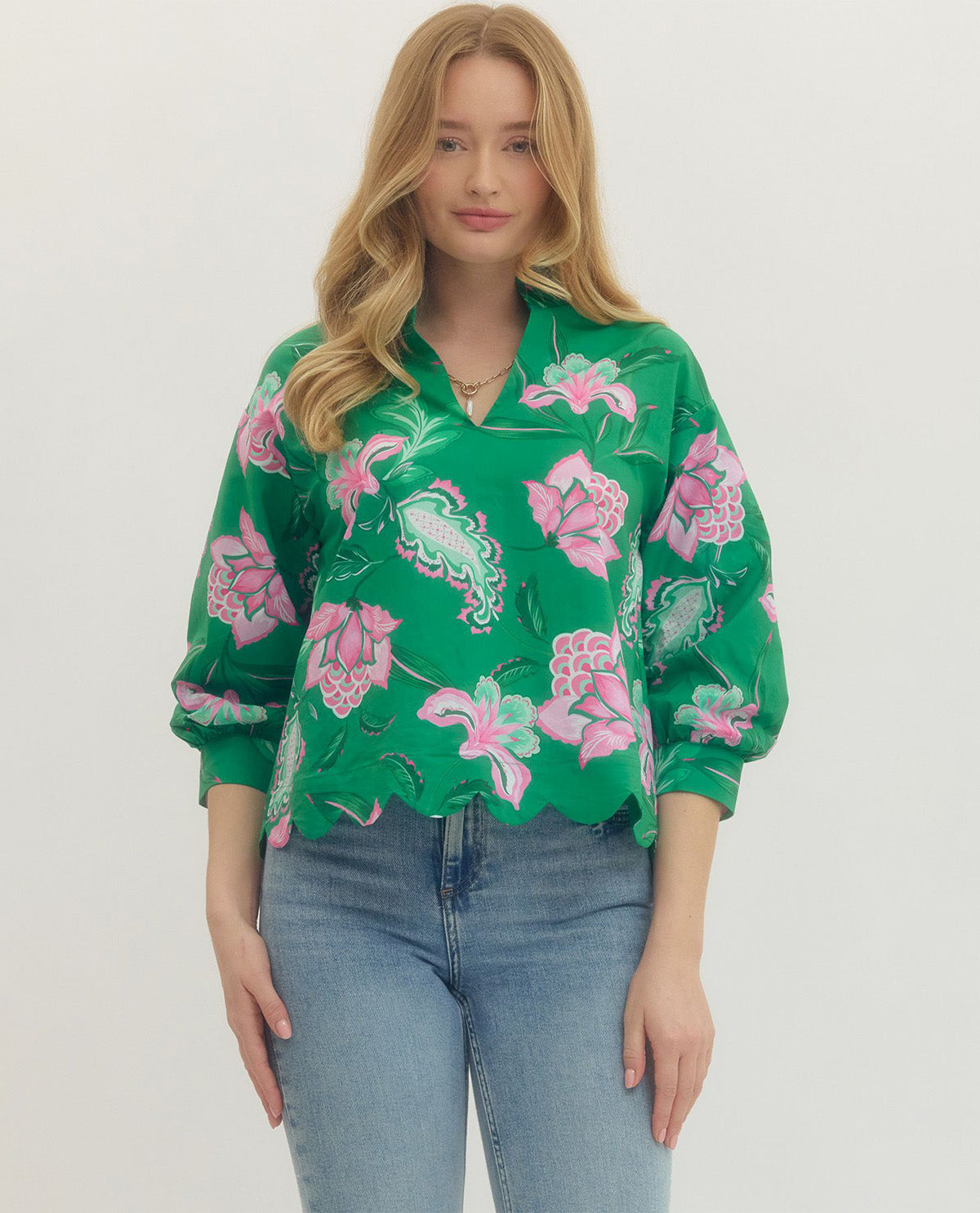 Entro 3/4 sleeve Print Top – Hamrick's Shop